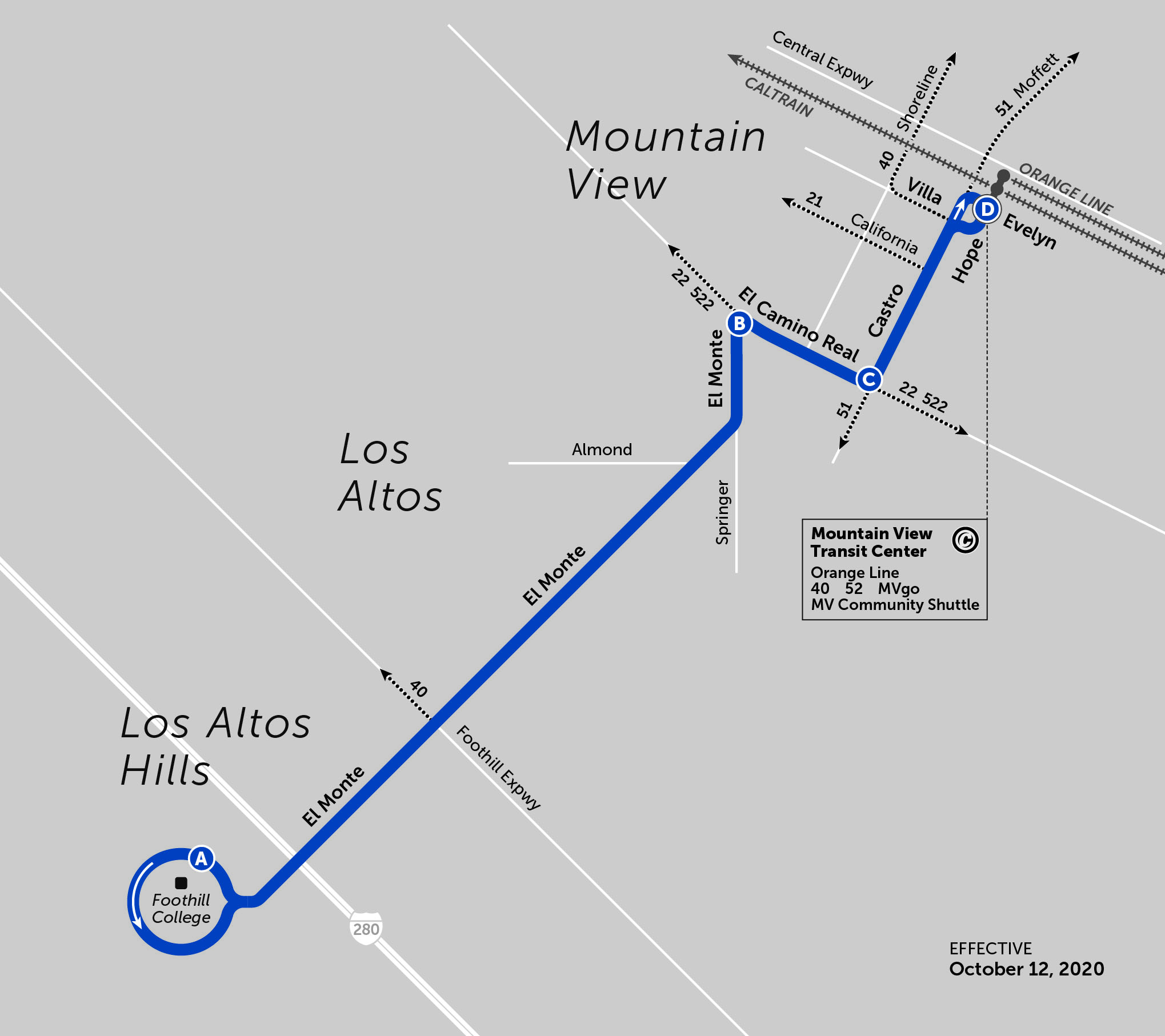 Foothill College - Mountain View Transit Center via El Monte | VTA