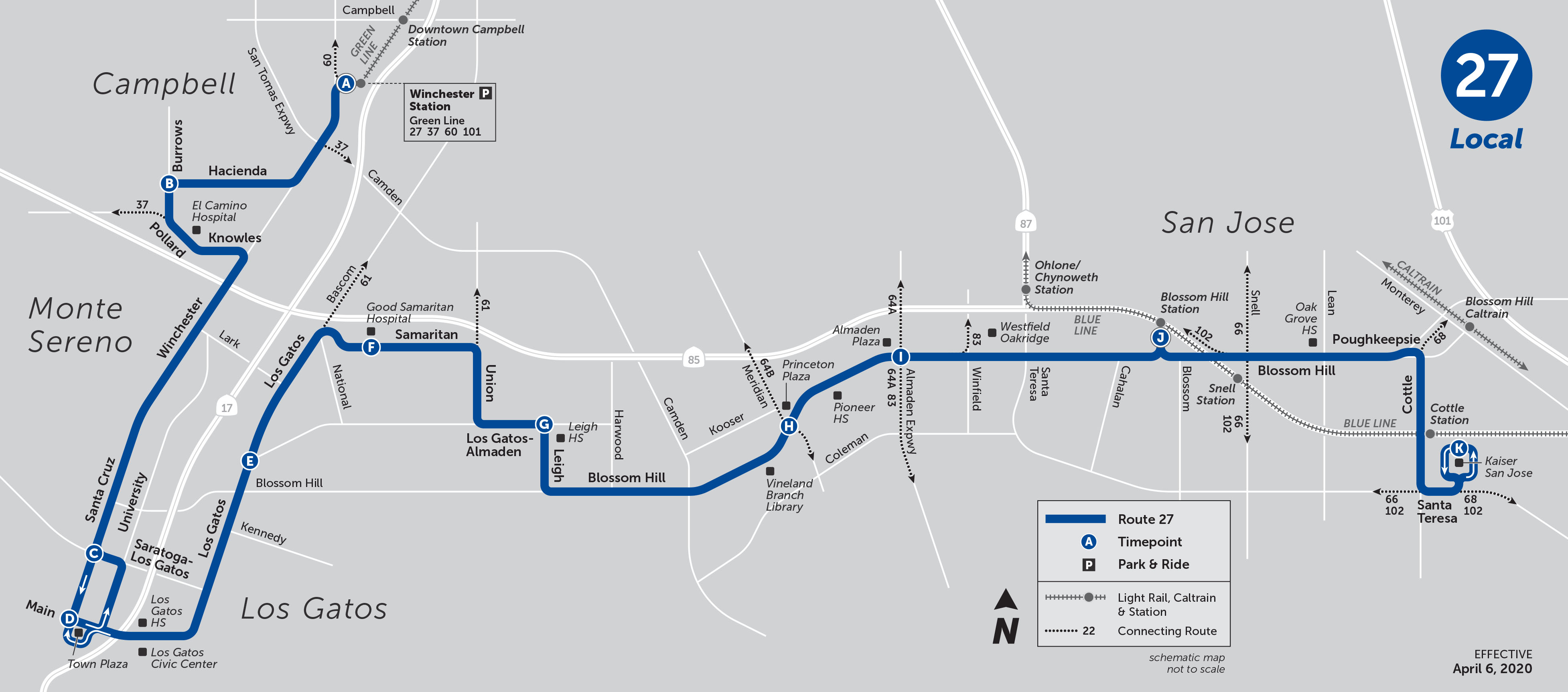 Winchester Station - Kaiser San Jose via Downtown Los Gatos | VTA