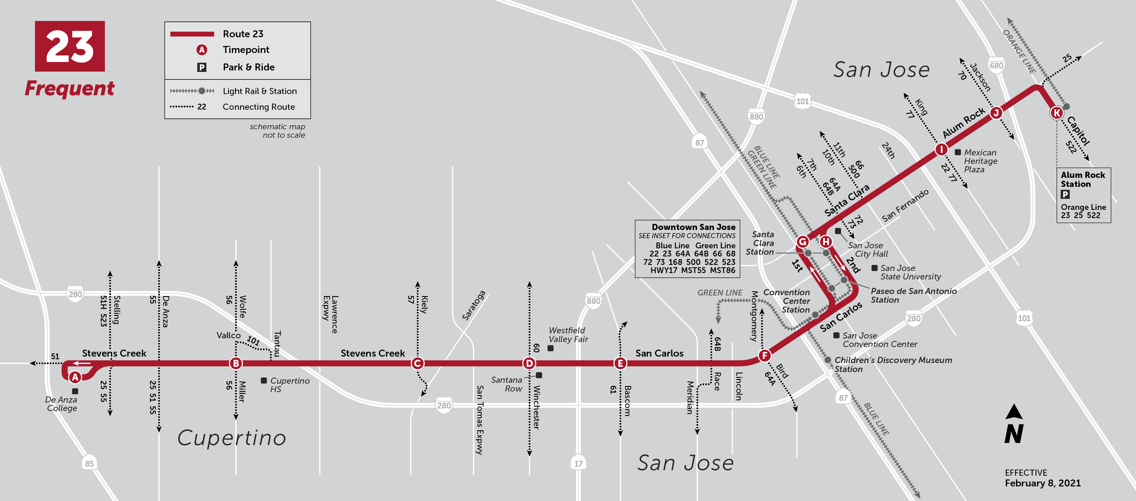De Anza College - Alum Rock Station via Stevens Creek | VTA