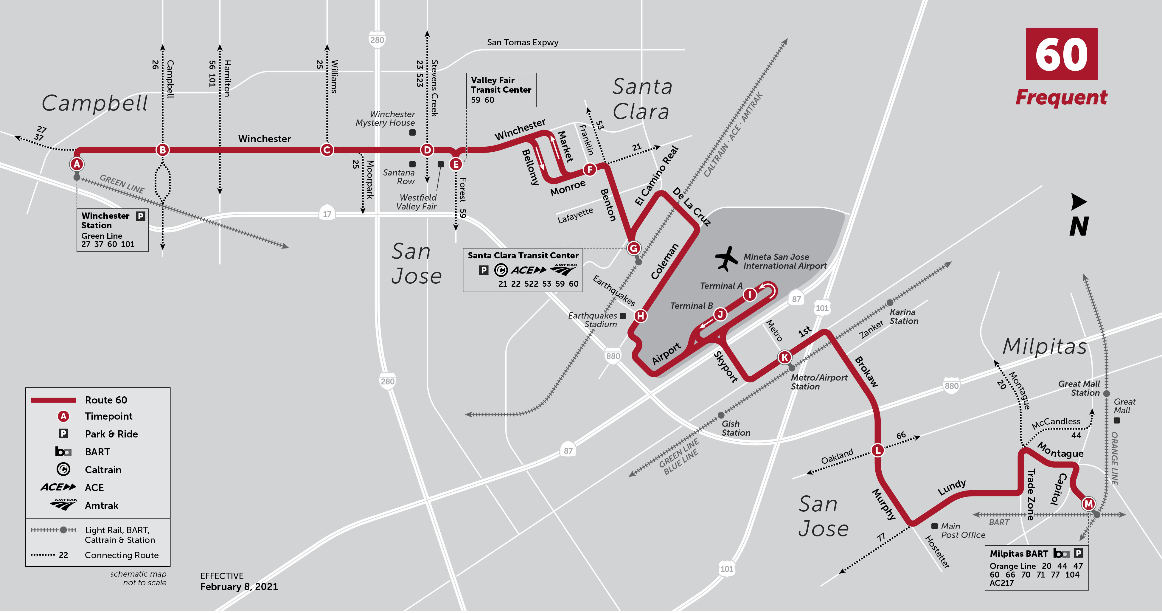 Milpitas BART - Winchester Station via SJC Airport | VTA