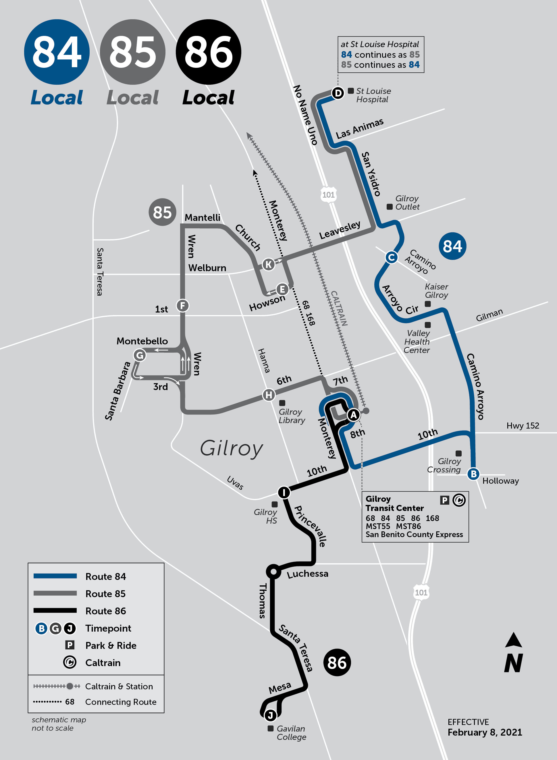 Gilroy Transit Center - Saint Louise Hospital via west Gilroy | VTA