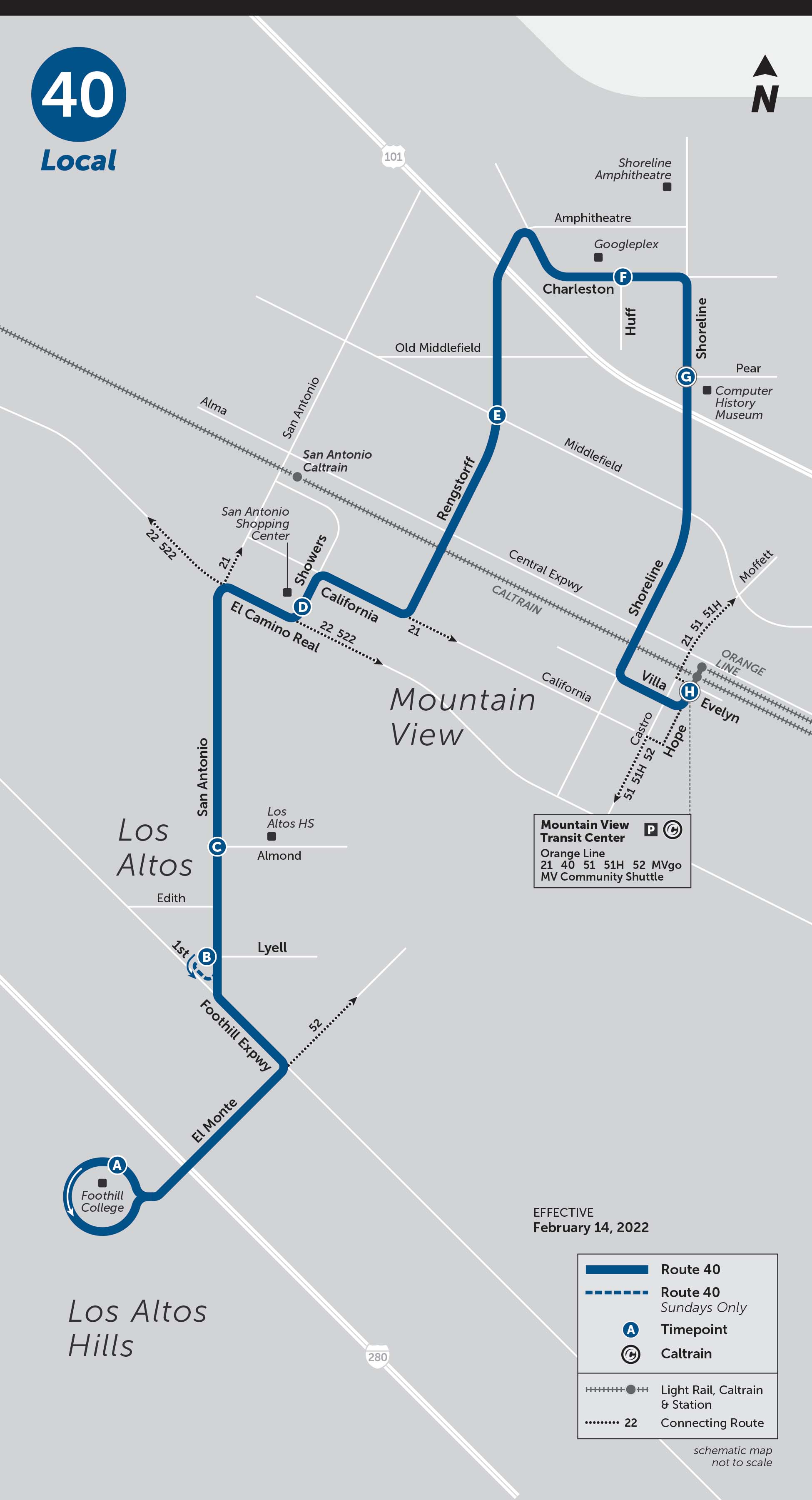 Foothill Coll - Mtn View TC via N. Bayshore | VTA