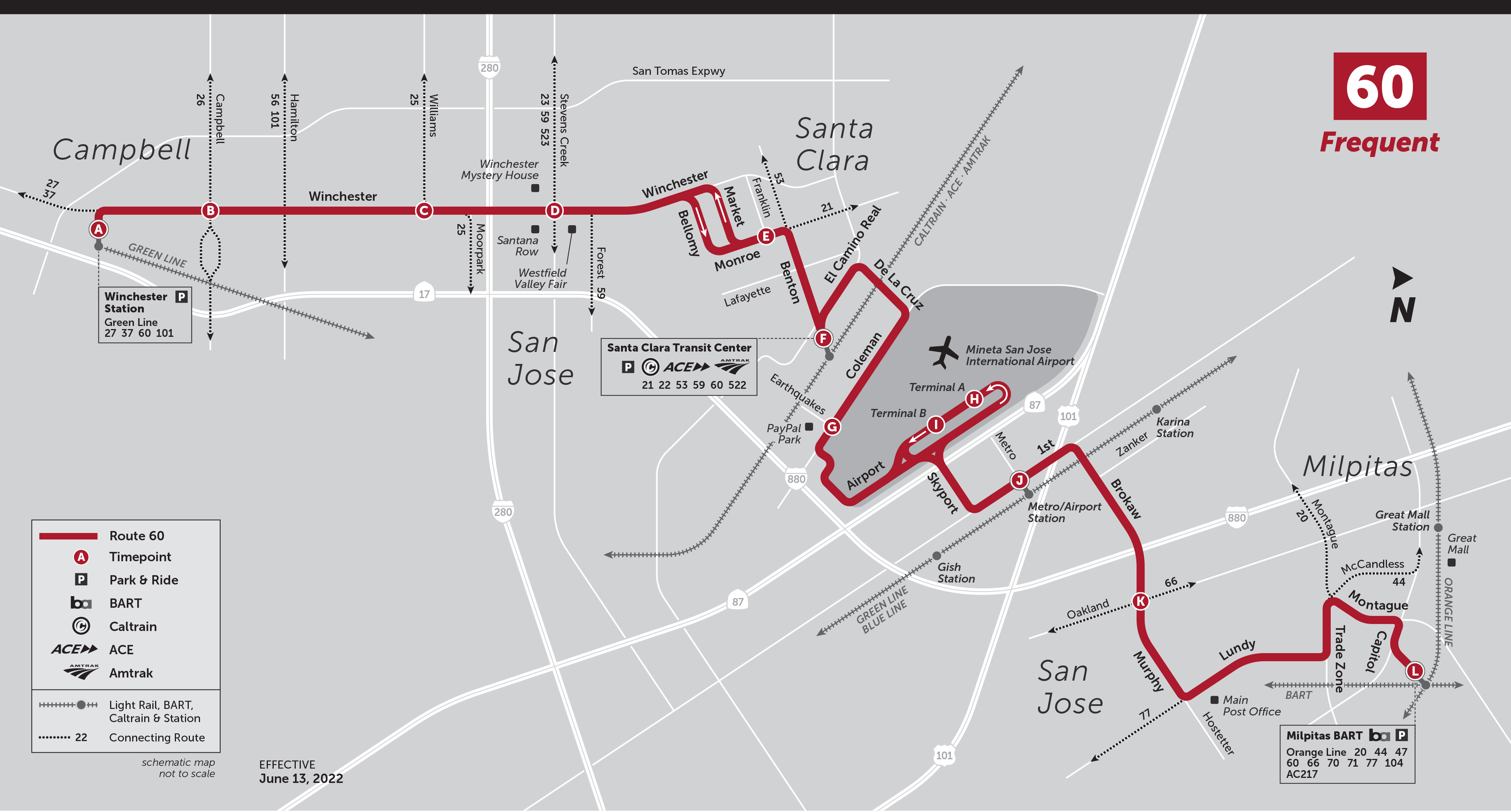 Milpitas BART - Winchester Stn via SJC Airport | VTA